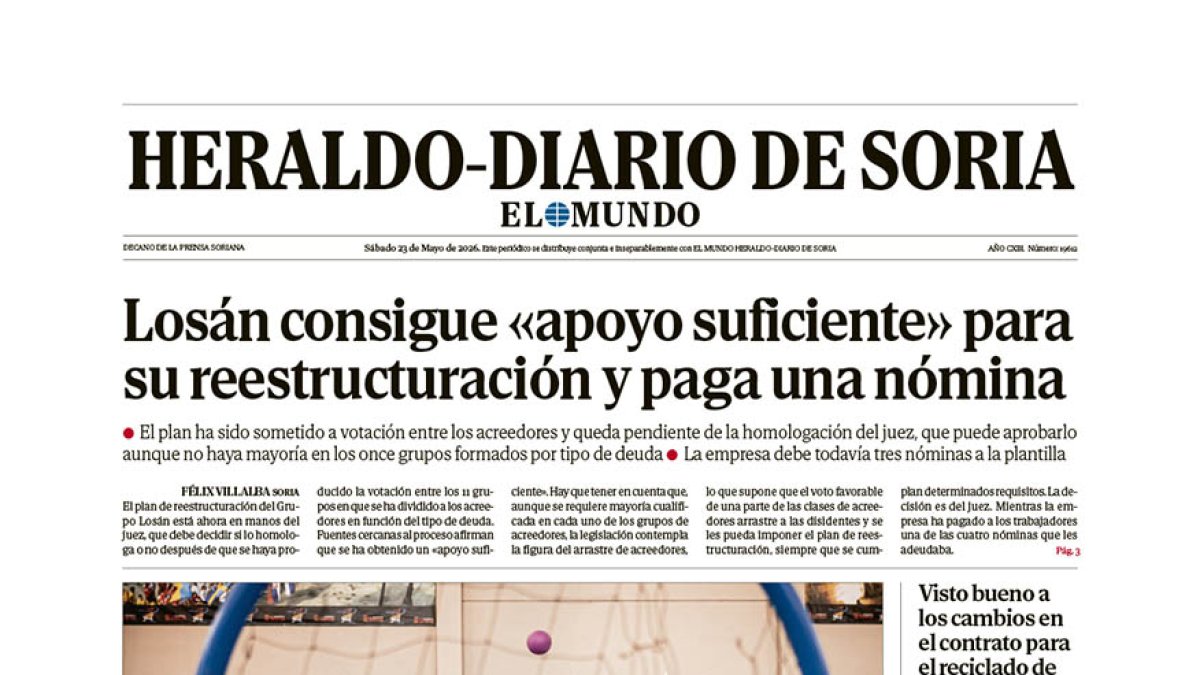 Portada de Heraldo-Diario de Soria del 23 de mayo de 2026