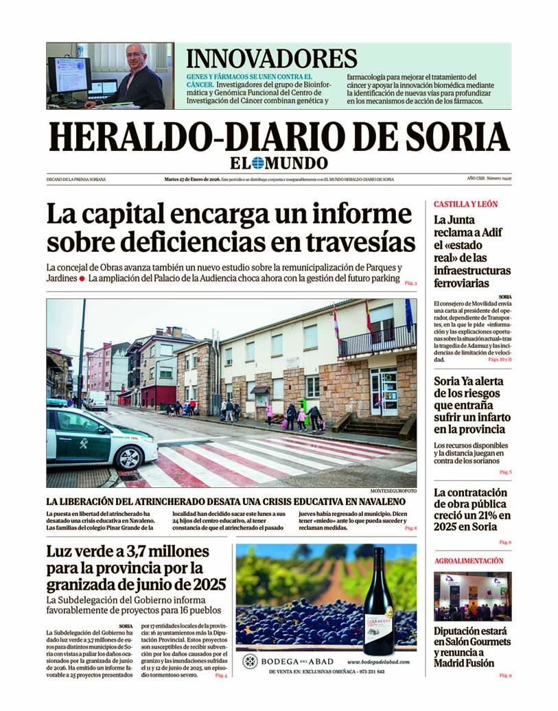 Portada de Heraldo-Diario de Soria del 27 de enero de 2026