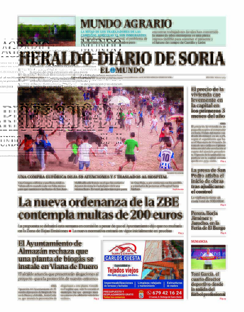 Portada de Heraldo-Diario de Soria del 15 de junio de 2026